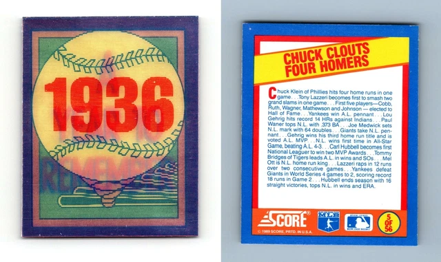 CHUCK CLOUTS FOUR Homers - 1936 #5 Score 1989 Baseball Magic Motion ...
