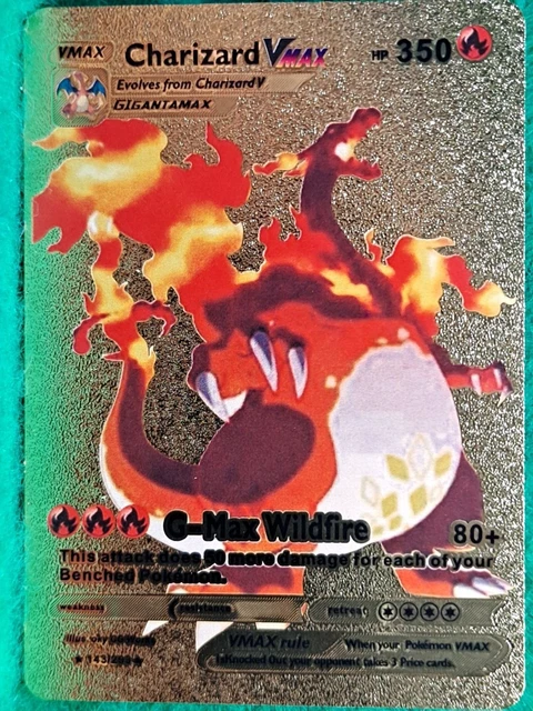 POKEMON CHARIZARD VMAX HP350 Gold Foil Fan Art Mint Condition Beautiful Card EUR 3,72 - PicClick FR