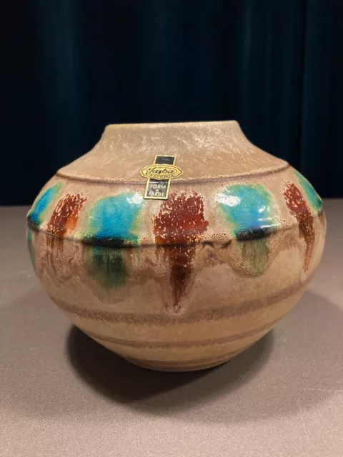 WEST GERMAN POTTERY Jasba Keramik Lava Vase Round Beige Vintage Mid ...