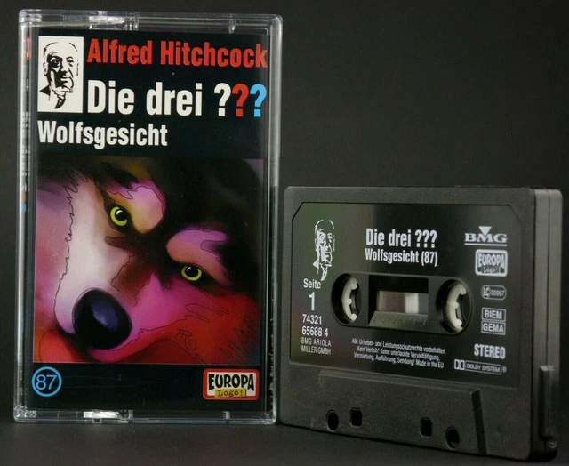 DIE DREI ??? 87 Fragezeichen Wolfsgesicht Europa logo schwarz MC 333 ...