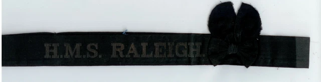 VINTAGE RARE 1940-1945 HMS Raleigh Royal Navy Cap Tally Hat Band Naval ...