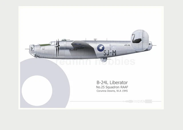 WARHEAD ILLUSTRATED B-24L Liberator No.25 Sqn RAAF SJ-M Aircraft Print ...