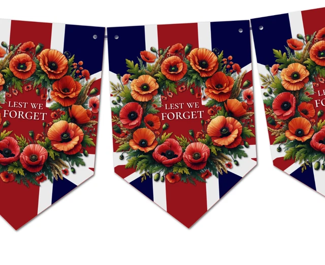 Remembrance Day UK Flag Bunting 10 Meter Triangle Flags 2 Pack Union ...