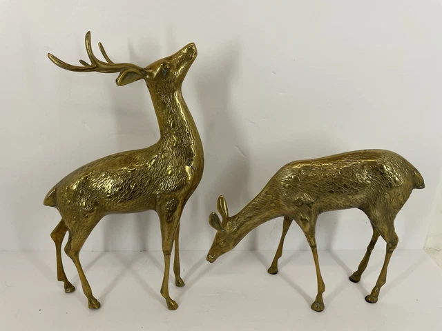 LARGE BRASS BUCK and Doe Deer pair Vintage Figurines/Sculptures set of ...