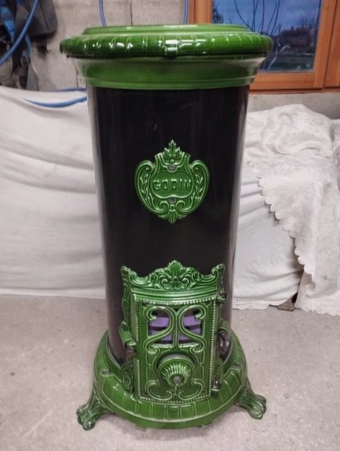 POÊLE GODIN À bois Grand rond 3721A 6,5 kw bûches 50cm Vert Majolique ...
