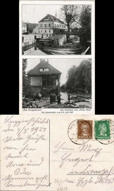 BAD GOTTLEUBA BERGGIESSHÜBEL Unwetter 8. Juli 2 Bild Vor- und Nach 1927 ...