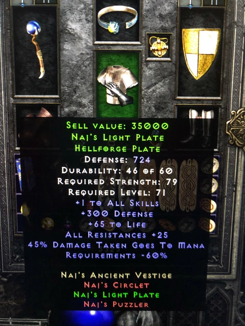 DIABLO 2: RESURRECTED Naj's Light Plate, Set Hellforge Plate PC SC £0. ...