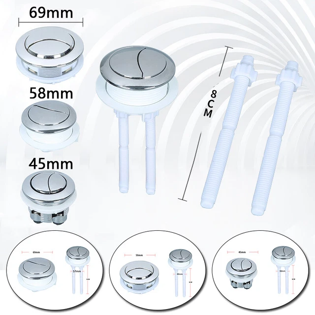 PLASTIC ROUND DUAL Flush Toilet Water Tank Push Buttons With 2Rod For ...