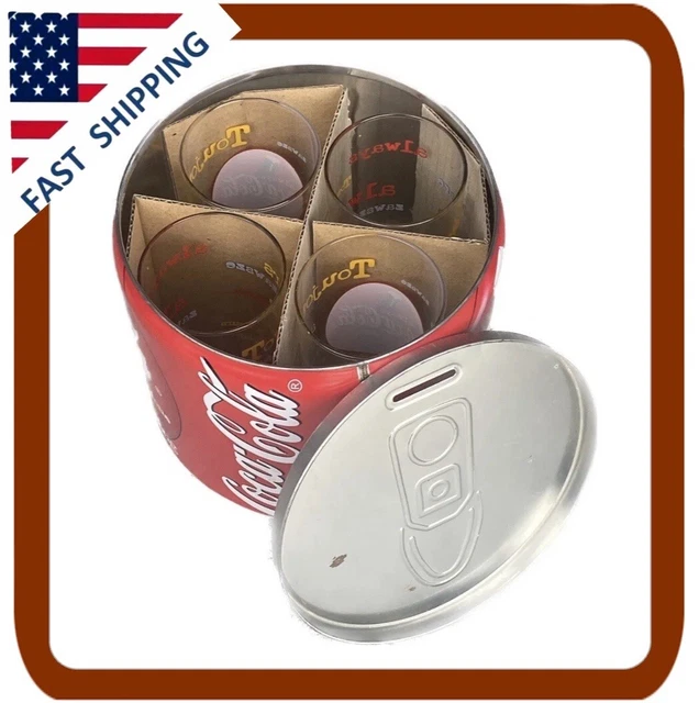 METAL COKE CAN Bank COCA-COLA Tin Money Saving With 4 Vintage Coke ...