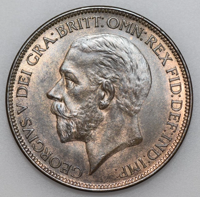 1927 ME GEORGE V Penny, Modified Effigy British Bronze Coin, Bu With ...