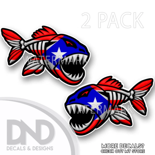 PUERTO RICO FLAG Skeleton Fish Decal Rican Truck Car Boat Sticker ...