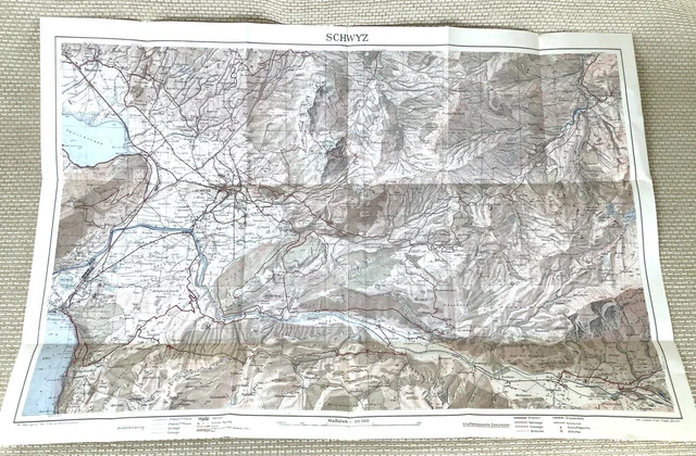 1942 ANTIQUE MAP of Switzerland WW2 Schwyz Ingenbohl Steinen Swiss ...