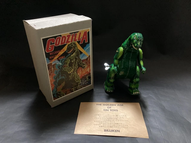 VINTAGE MINT GODZILLA Green Wind Up Tin Toy Billiken Shokai 1990s Made ...