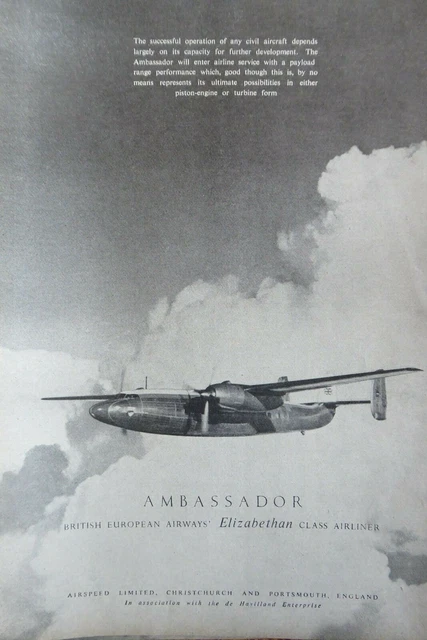 3/1951 PUB AIRSPEED Ambassador Elizabethan Airliner Bea Airline ...
