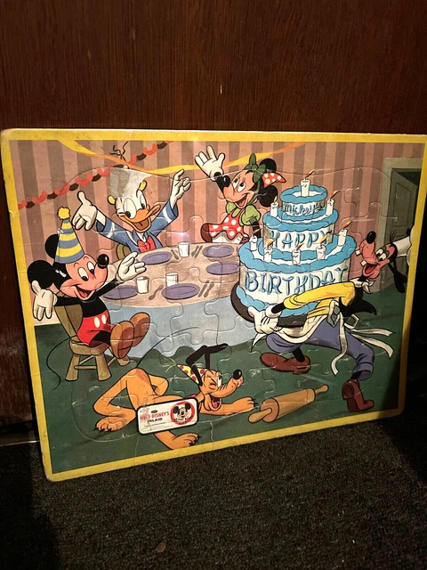 VINTAGE JAYMAR INLAID Puzzle Walt Disney's Mickey’s Happy Birthday 1962 ...