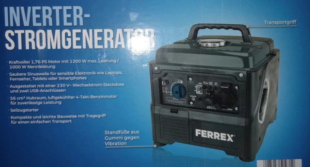FERREX INVERTER STROMGENERATOR 1200 W 4-Takt Notstromaggregat Benzin ...