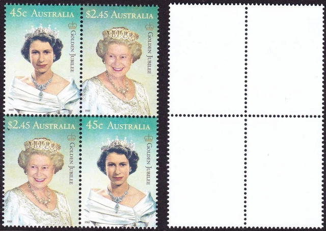 AUSTRALIA 2002 QUEEN Elizabeth II Golden Jubilee BLOCK of 4 P14¾x13½ ...