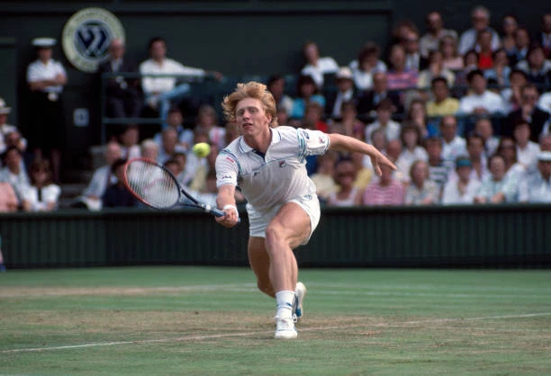 BORIS BECKER OF West Germany in action at Wimbledon, circa June 1 - Old ...