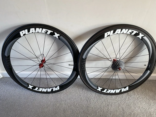 PLANET X R50 Tubular Carbon Wheelset Rim Brake 700C + Tyres & 10 Speed ...