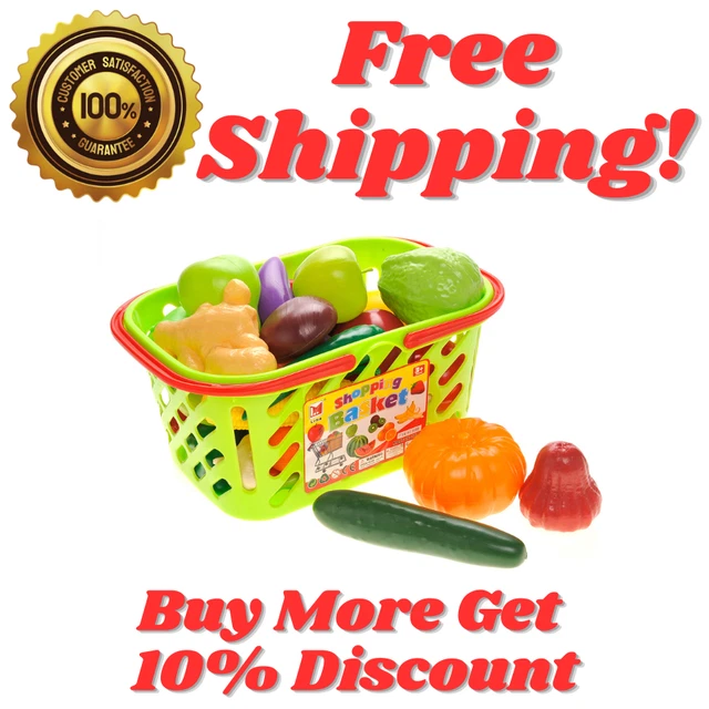COLORFUL FRUITS AND Vegetables Shopping Basket Grocery Play Food Set ...