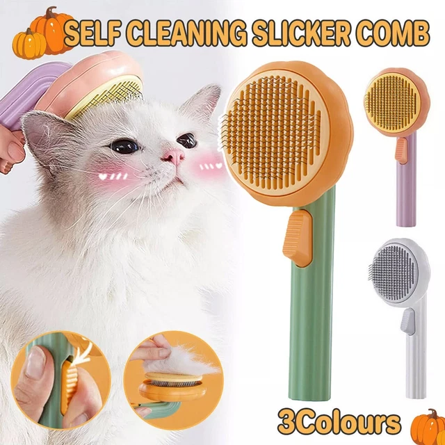 SELF CLEANING SLICKER Comb Dog Cat Rabbit Grooming Pumpkin Pet Puppy ...