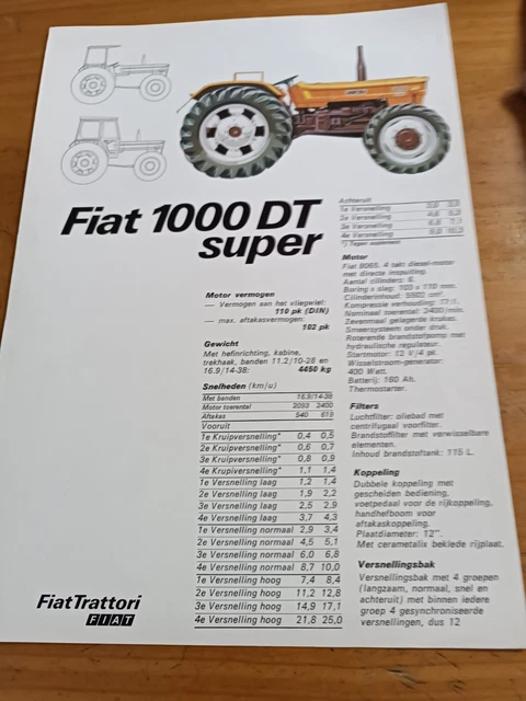 PROSPEKT FIATAGRI FIAT 1000 DT SUPER Sprache: NL Schlepper Brochüre 15 ...