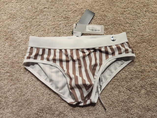 MODUS VIVENDI SUNTANNING Swim Brief Gold White Striped Large $32.00 ...