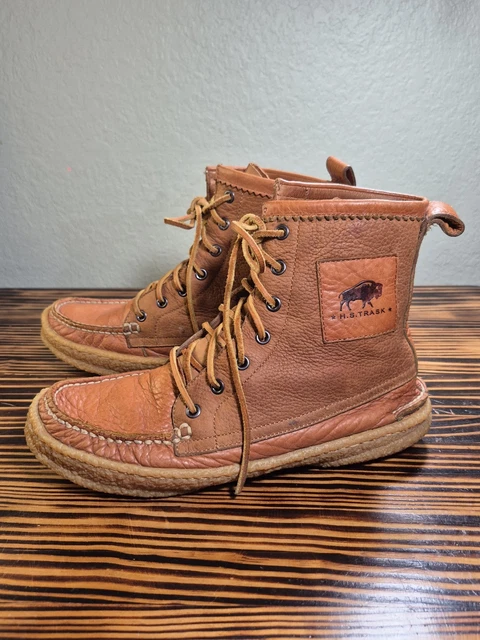 H.S. TRASK LEATHER Gallatin Gate Lace Up Moccasin Boots Tan Size 9M £43 ...