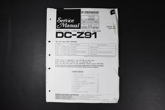 PIONEER DC-Z91 CASSETTE Deck Amplifier Service Manual - Genuine ...