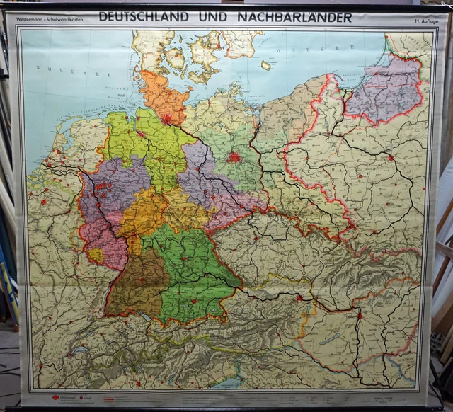 VINTAGE ROLLABLE MAP Germany Europe Wall Chart Poster £122.42 - PicClick UK