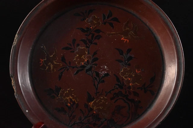 R1439: CHINESE WOODEN Lacquer ware Flower Lacquer pattern PLATE/dish £ ...