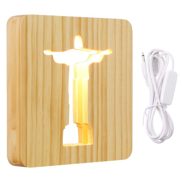 JESUS CROSS 3D LED Acrylic Wooden Night Light Table Light Engraving £22 ...