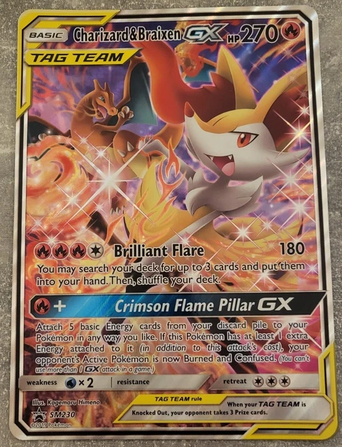 CARTE POKÉMON CHARIZARD & Braixen GX SM230 Tag Team Full Art holo JUMBO SURDIMENSIONNÉE EUR 5,85 ...