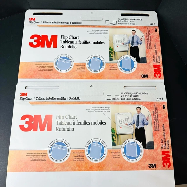 3M 570 PROFESSIONAL Flip Chart Pad Unruled 25"x30" White 40 Sheet/Pad ...
