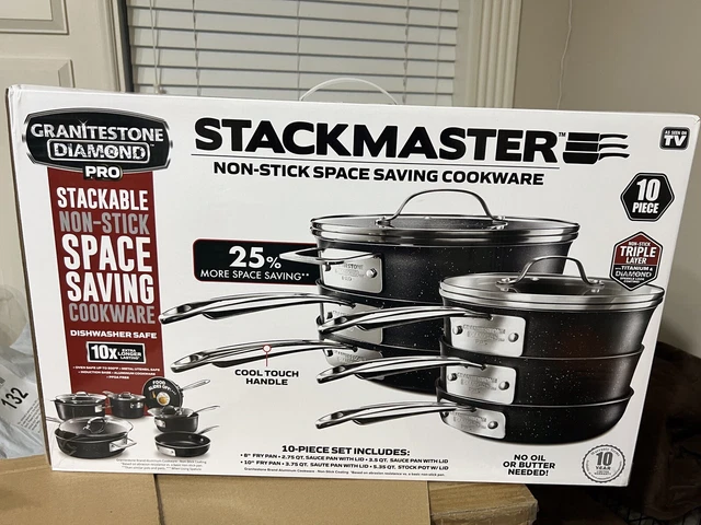 BRAND NEW GRANITESTONE StackMaster 10 Piece Cookware Set Triple Layer ...