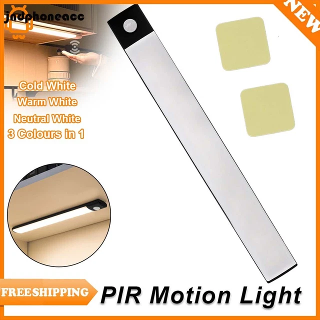 60CM BLACK MOTION Sensor Light Rechargeable LED PIR Strip Cabinet ...