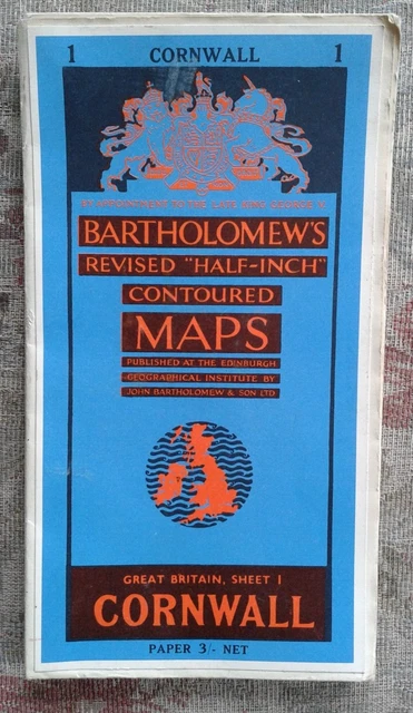 BARTHOLOMEW'S VINTAGE REVISED "Half-Inch" Contoured Paper Map Sheet 1 ...