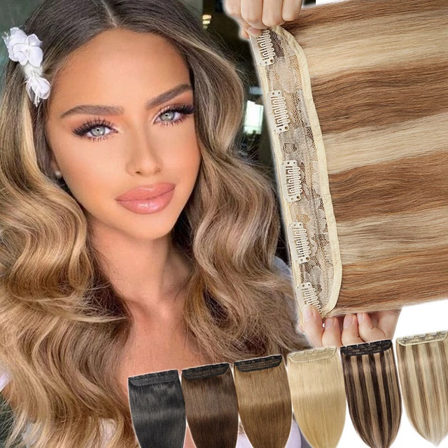 Real Remy Clip In Human Hair Extensions One Piece Weft Balayage Ombre