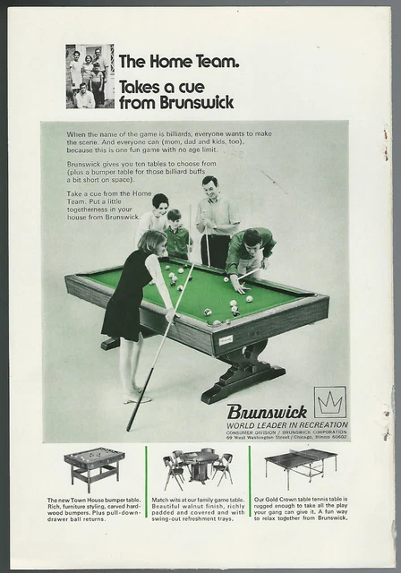 1968 BRUNSWICK POOL TABLE advertisement, billiards, table tennis too $5 ...