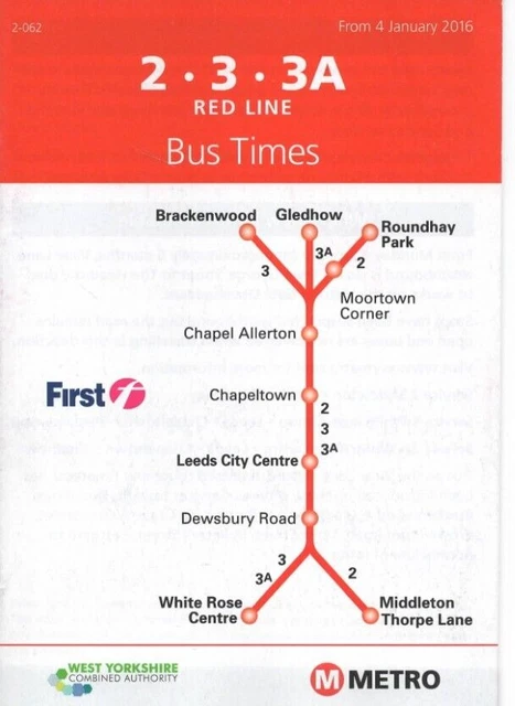 METRO BUS TIMETABLE - 2/3/3A - Brackenwood-Leeds-White Rose/Middleton ...