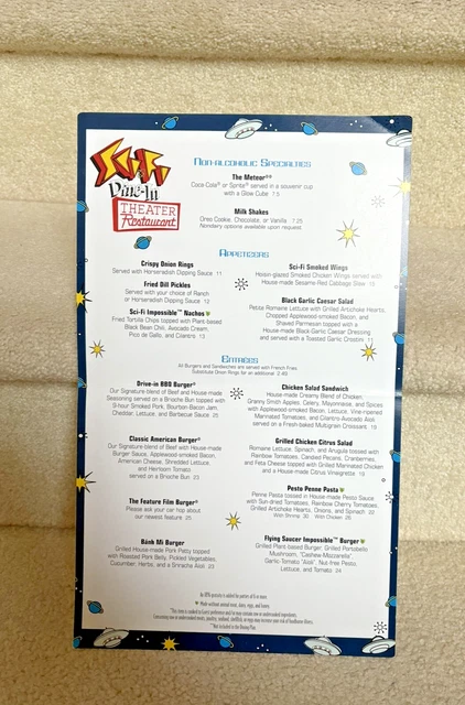 SCI-FI DINE-IN MENU, Disney's Hollywood Studios, Walt Disney World $11. ...