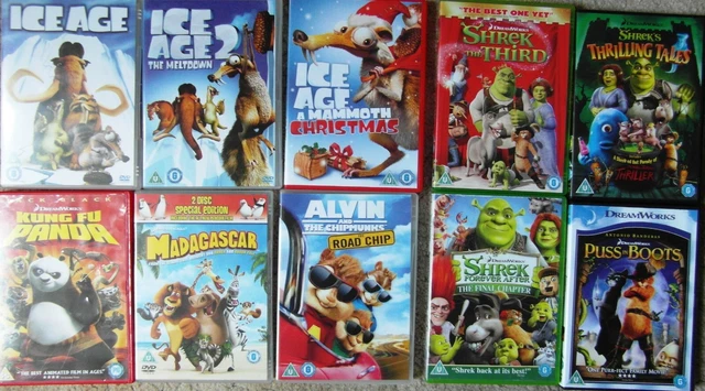 CHILDREN'S DVDS X 10 - Shrek, Ice Age, Madagascar, Kung Fu Panda, Alvin ...
