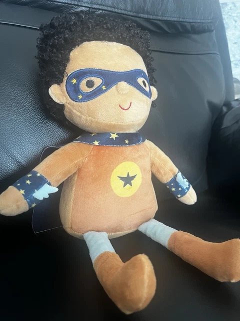 LITTLE TOWN SUPERHERO Doll Soft Toy brown skin black hair boy vgc plush ...