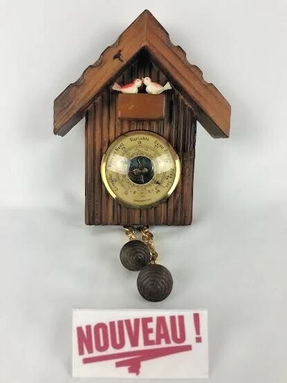 ANTIQUE WOODEN BAROMETER Wall Cottage Vintage Aneroid Weather ...