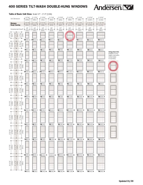 ANDERSON WINDOWS SERIES 400 Cottage Style Double Hung 3' W X 3' H - Set ...