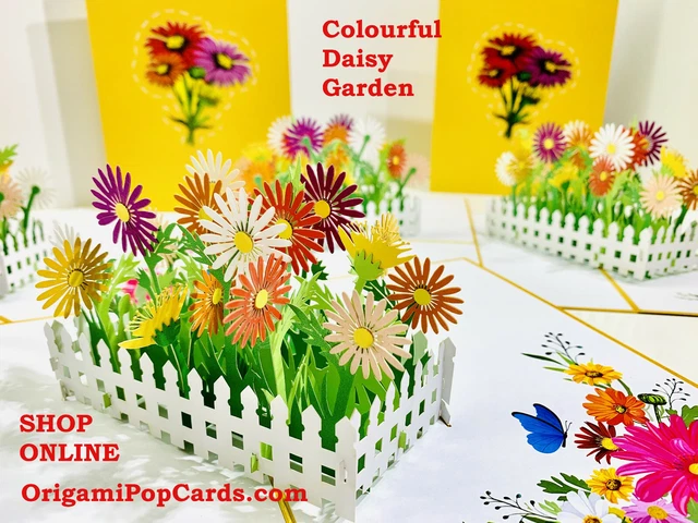 ORIGAMI POP CARDS Colourful Daisy Garden 3D Pop Up Greeting Card ...