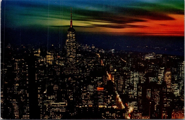 NEW YORK CITY looking south Night View birds eye view Postcard £7.14 ...
