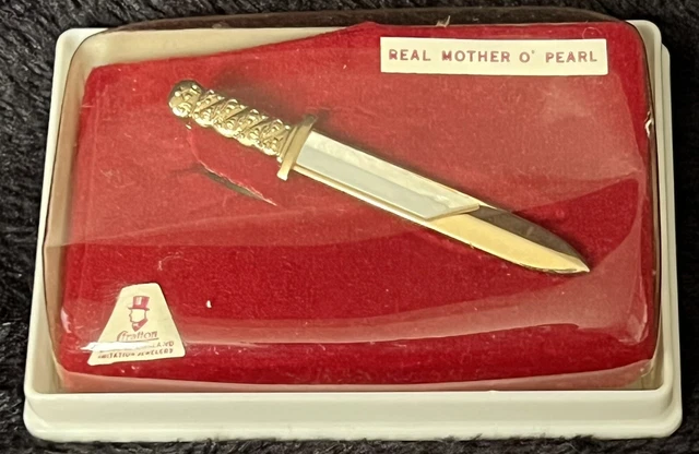VINTAGE STRATTON REAL Mother of Pearl ~ Dagger Tie Pin ~ Original Box ...