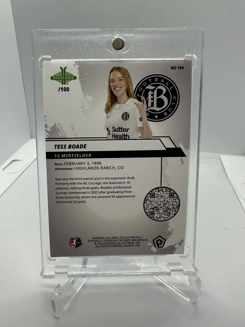 TESS BOADE 2024 Parkside NWSL #194 Vol 1 SHIMMER FOIL #’d /100 Bay FC ...