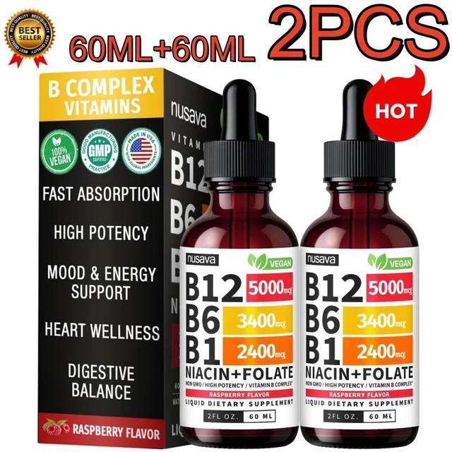 2PCS NUSAVA VITAMIN B12 and B6 Liquid Drops, B12 Sublingual Vitamin B ...